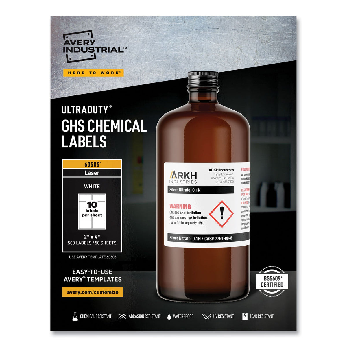 Avery UltraDuty GHS Chemical Waterproof and UV Resistant Labels, 2 x 4 ...