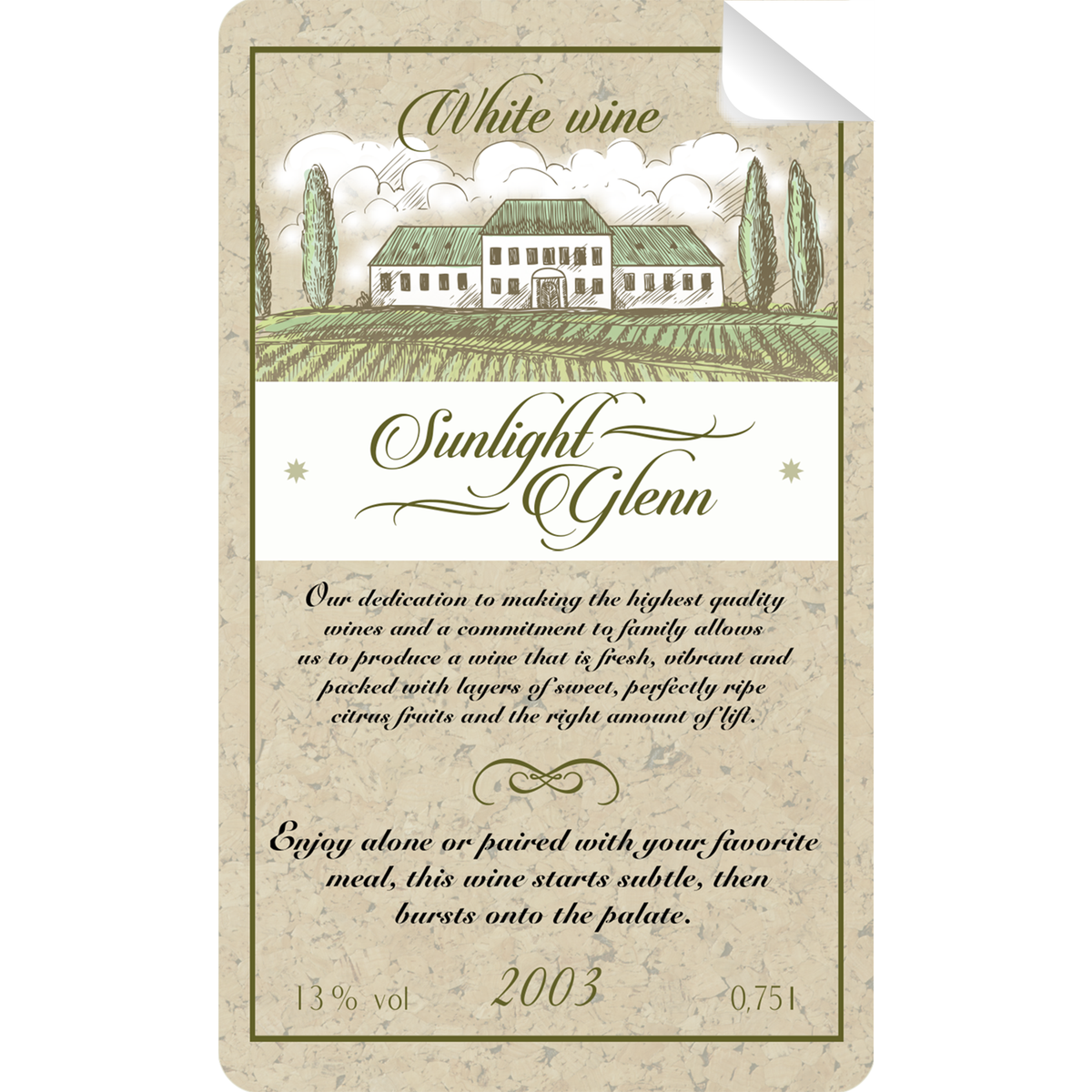 Sunlight Glenn Wine Bottle Self Prop Adhesive Label – Dependable ...