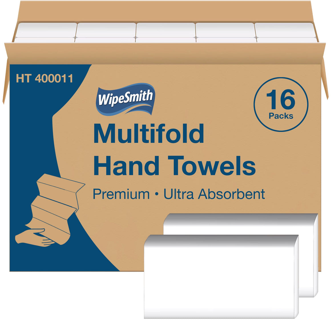 WipeSmith Multifold Paper Towels, 1-Ply, 9 x 9.45, White, 250 Towels/P ...